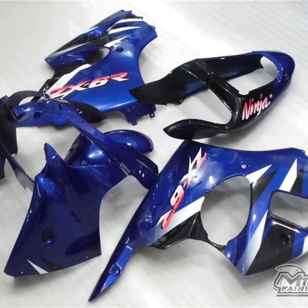 Kawasaki Ninja ZX6R Black & Blue & White Fairings (2000-2002)